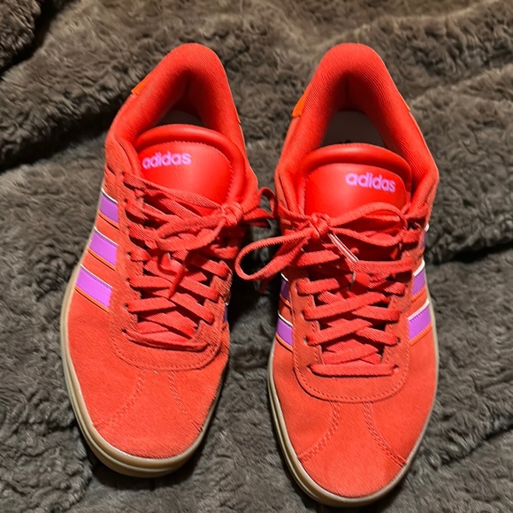 adidas | Shoes | Adidas Vl Court Bold Red Suede Sneakers With Purple ...